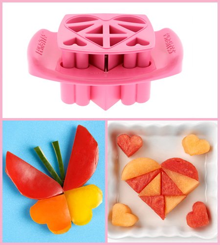 Food Cutter Set, Green Squares, Pink Hearts