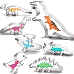 TINGSING Dinosaur Cookie Cutters, 7 Pieces Dinosaur Biscut Cutter Stainless Steel Dinosaur Shapes Baking Mold Fondant Candy Food Sandwich Cutters for Kids Dinosaur Theme Birthday Party Supplies