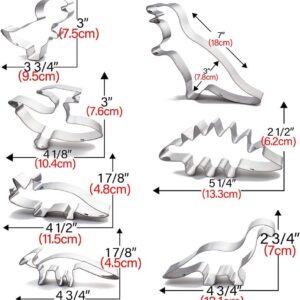 TINGSING Dinosaur Cookie Cutters, 7 Pieces Dinosaur Biscut Cutter Stainless Steel Dinosaur Shapes Baking Mold Fondant Candy Food Sandwich Cutters for Kids Dinosaur Theme Birthday Party Supplies