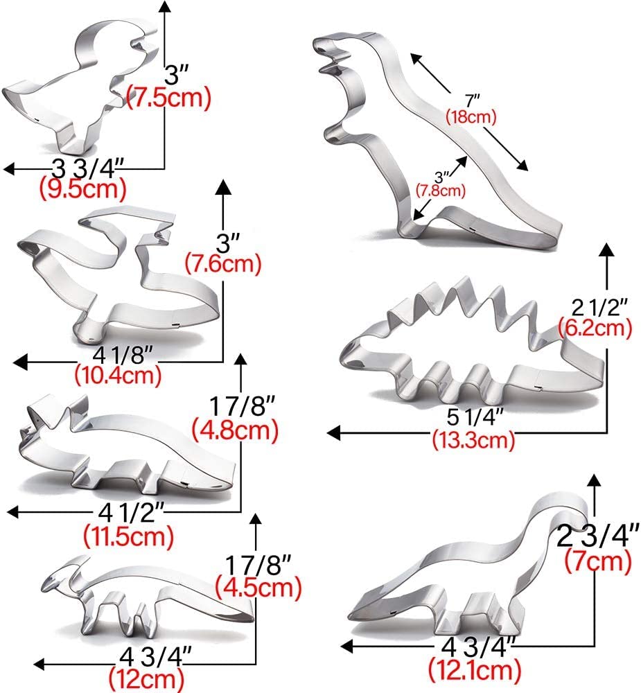 TINGSING Dinosaur Cookie Cutters, 7 Pieces Dinosaur Biscut Cutter Stainless Steel Dinosaur Shapes Baking Mold Fondant Candy Food Sandwich Cutters for Kids Dinosaur Theme Birthday Party Supplies