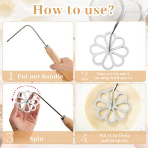 2 Pieces Rosette Iron Single Handle Rosette Cookie Iron Wooden Handle Easy Rosette Maker Tool Aluminum Alloy Pastry Iron Bunelos Tool Elegant Kitchen Utensil for Rosette Cookie Moulds Holiday Cooking