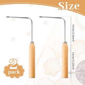 2 Pieces Rosette Iron Single Handle Rosette Cookie Iron Wooden Handle Easy Rosette Maker Tool Aluminum Alloy Pastry Iron Bunelos Tool Elegant Kitchen Utensil for Rosette Cookie Moulds Holiday Cooking