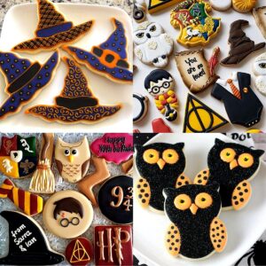 Fangleland Witch and Wizard Cookie Cutter Set Stainless Steel Owl Witch's Hat Broom Scarf Lightning Biscuit Fondant Molds for Baby Shower All Saints' Day Witches Party