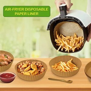 Air Fryer Disposable Liners: 50 pack, 7.9 Inches Disposable air fryer liners with Bamboo Tong. Round paper liners for air fryer basket, large size.