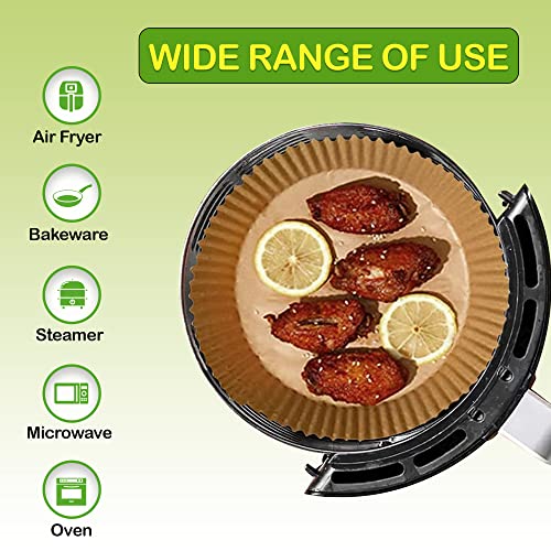 Air Fryer Disposable Liners: 50 pack, 7.9 Inches Disposable air fryer liners with Bamboo Tong. Round paper liners for air fryer basket, large size.