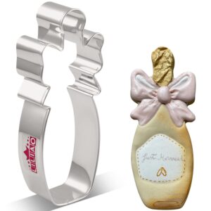 liliao champagne with ribbon cookie cutter for wedding/engagement - 1.9 x 5 inches - stainless steel