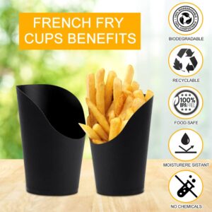 QWLWBU 100Pcs French Fries Holder 14oz Disposable Paper French Fry Cups Take Out Party Baking Waffle Paper Popcorn Boxes Charcuterie Cups for All Occasions(Black,Size:14oz)