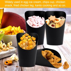 QWLWBU 100Pcs French Fries Holder 14oz Disposable Paper French Fry Cups Take Out Party Baking Waffle Paper Popcorn Boxes Charcuterie Cups for All Occasions(Black,Size:14oz)