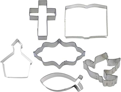 Christian Bible Study Cookie Cutter 6 Piece Set from The Cookie Cutter Shop - Cross, Dove, Church, Plaque, Bible, Christian Fish Cookie Cutters – Tin Plated Steel Cookie Cutters