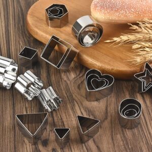 Geometric Shapes Cutters Set, DIY Stainless Steel Metal Cookie Cutters Set, Star Flower Hexagon Round Heart Square Triangle Oval Stainless Steel Cutter for Baking (24 Pcs Small Cookie Cutters)