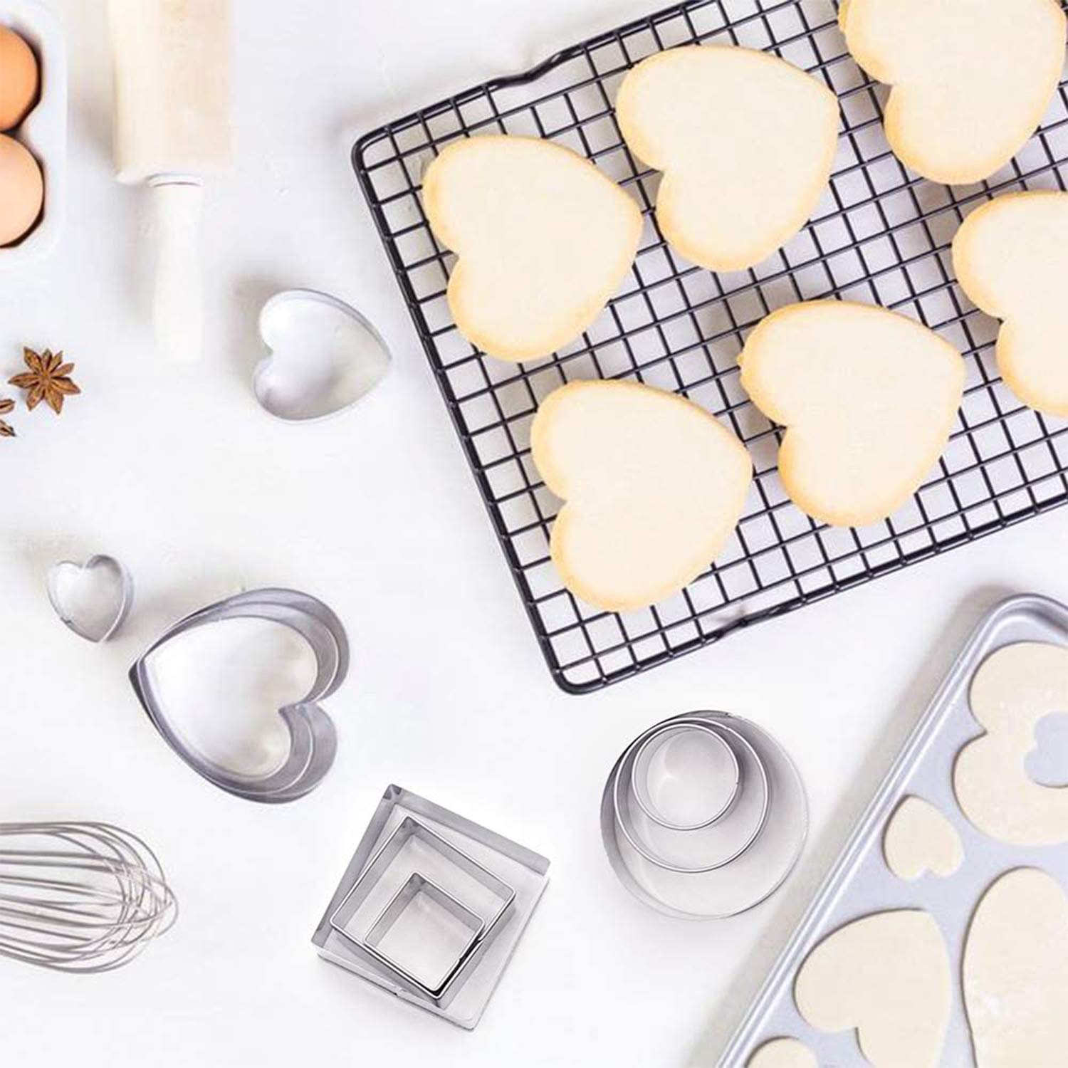 Geometric Shapes Cutters Set, DIY Stainless Steel Metal Cookie Cutters Set, Star Flower Hexagon Round Heart Square Triangle Oval Stainless Steel Cutter for Baking (24 Pcs Small Cookie Cutters)