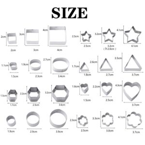 Geometric Shapes Cutters Set, DIY Stainless Steel Metal Cookie Cutters Set, Star Flower Hexagon Round Heart Square Triangle Oval Stainless Steel Cutter for Baking (24 Pcs Small Cookie Cutters)