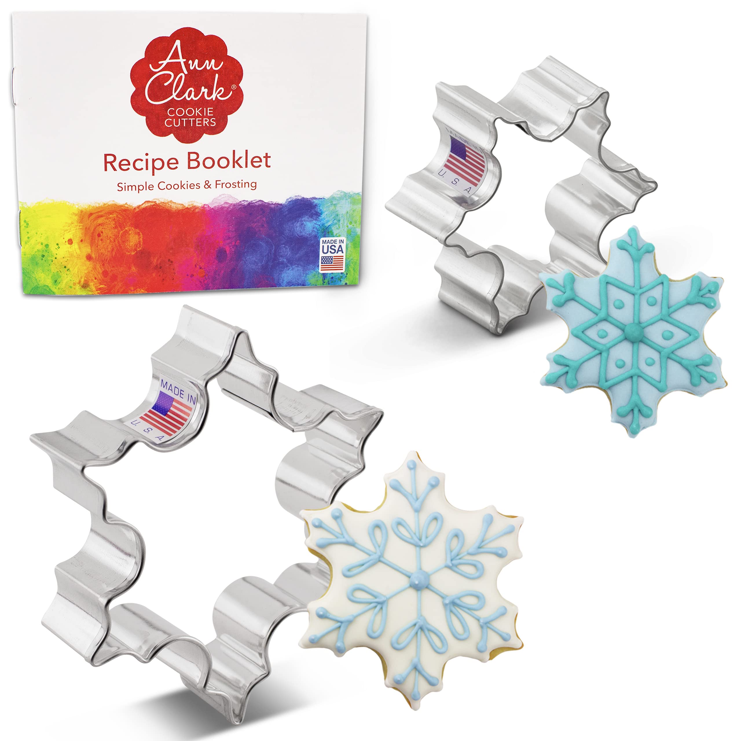 Christmas Snowflake Cookie Cutters 2-Pc Set Made in USA by Ann Clark, 2.5", 3.25"