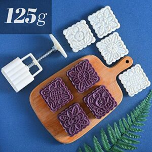 MooncakeMoulds 125g/75g, Mid-Autumn Festival Hand-Pressure MoonCakeMoulds, DIY Hand Press Cookie Stamps Pastry Tool. (4pcs 125g square + 6pcs roundpcs 75g)…