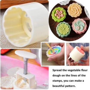 MooncakeMoulds 125g/75g, Mid-Autumn Festival Hand-Pressure MoonCakeMoulds, DIY Hand Press Cookie Stamps Pastry Tool. (4pcs 125g square + 6pcs roundpcs 75g)…