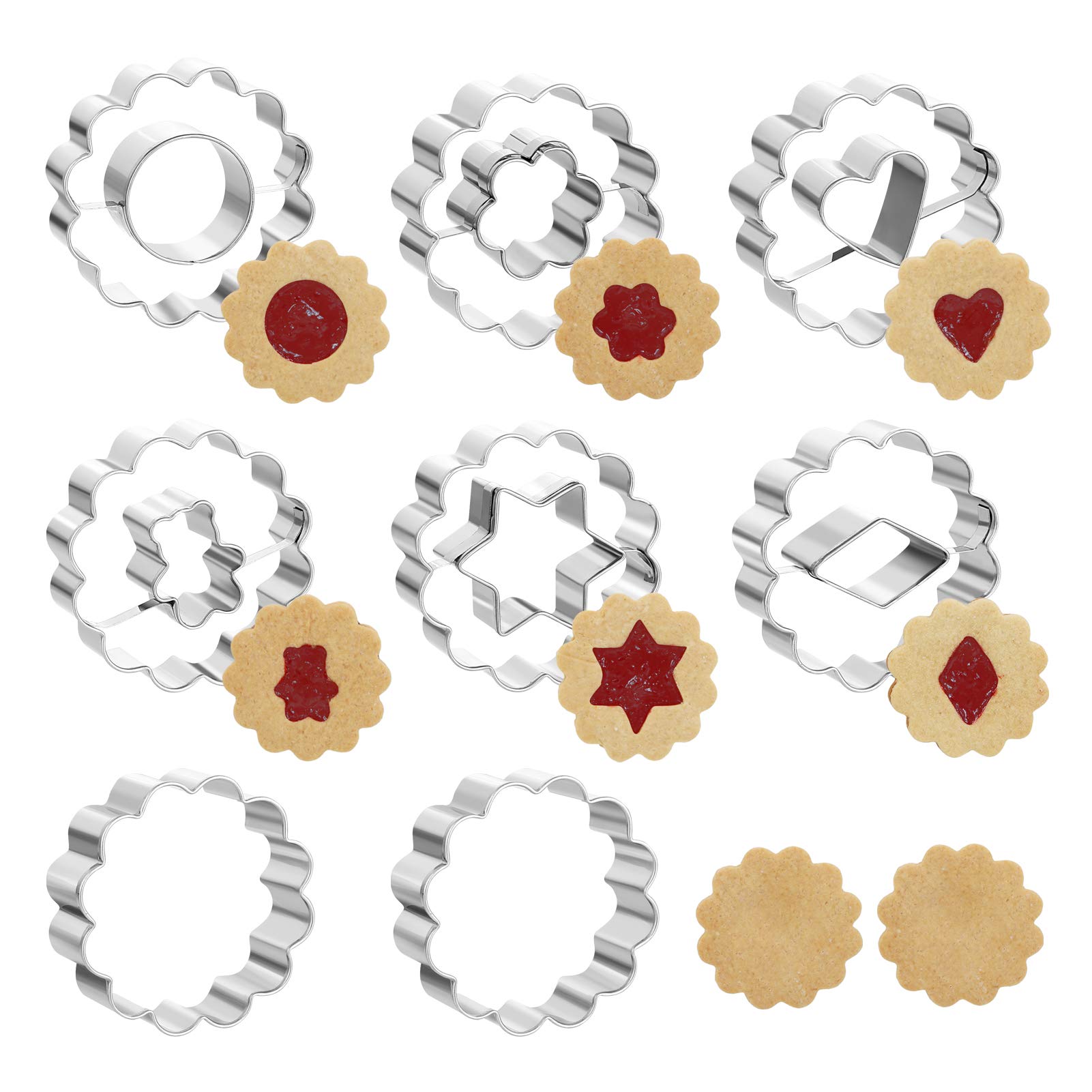 GWHOLE 8 Pack of Mini Linzer Cookie Cutter Set Biscuit Cutters for Christmas Winter Holiday