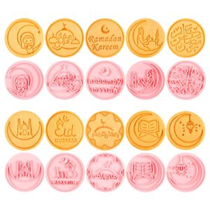 10 pieces eid mu-barak cookie cutters rama-dan cookie mu-slim biscuit mold star lantern moon cookie stamper diy biscuit press stamp molds for baking fondant supplies