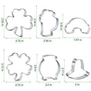 St. Patrick's Day Shamrock Cookie Cutters, 6 Pcs Cookie Cutters Set Shamrock, Four Leaf Clover, Beer Mug, Rainbow, Top Hat and Pot of Biscuit Cutters for St. Patrick's Day Irish Party