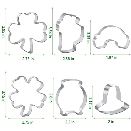 St. Patrick's Day Shamrock Cookie Cutters, 6 Pcs Cookie Cutters Set Shamrock, Four Leaf Clover, Beer Mug, Rainbow, Top Hat and Pot of Biscuit Cutters for St. Patrick's Day Irish Party