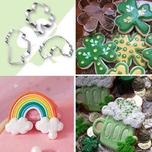 St. Patrick's Day Shamrock Cookie Cutters, 6 Pcs Cookie Cutters Set Shamrock, Four Leaf Clover, Beer Mug, Rainbow, Top Hat and Pot of Biscuit Cutters for St. Patrick's Day Irish Party