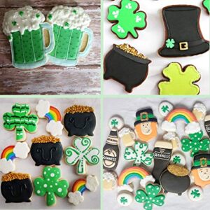 St. Patrick's Day Shamrock Cookie Cutters, 6 Pcs Cookie Cutters Set Shamrock, Four Leaf Clover, Beer Mug, Rainbow, Top Hat and Pot of Biscuit Cutters for St. Patrick's Day Irish Party