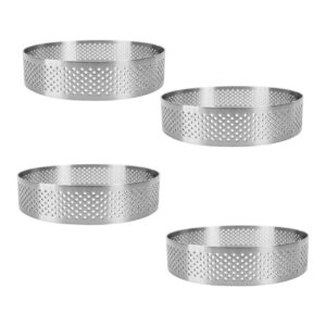 uyauld 4 pieces perforated tart ring, 8cm high grade stainless steel heat-resistant cake dessert ring, 3.15 inch pastry mold round