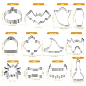 BESTONZON 12pcs Halloween Cookie Cutter Set, Stainless Steel Cake Biscuit DIY Molds Cutters Ghost Pumpkin Cookies Cutters for Kitchen Baking Halloween Party Decorations