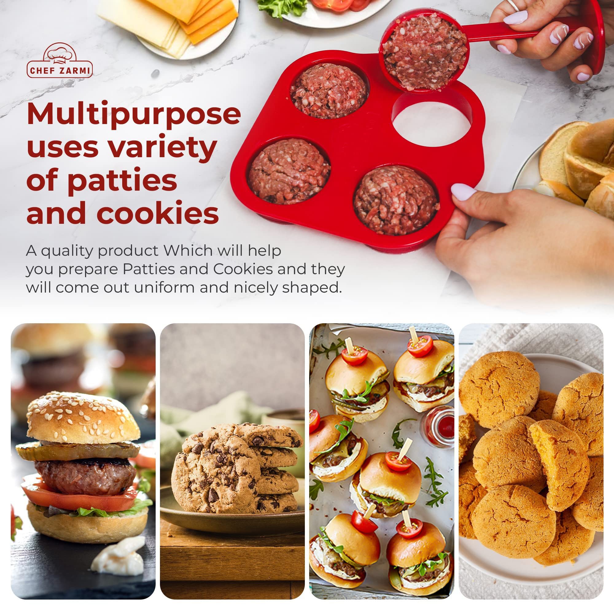 Create Perfectly Sized, Delicious Mini Hamburgers & Cookies with Chef Zarmi's Easy-to-Use Shaper & Press Kit!