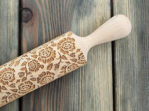 roses rolling pin, flowers imprint utensil, floral ornamental pattern, embossing cookie stamp, engraved cookie roller