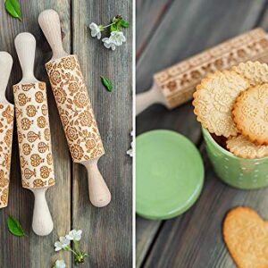 Roses Rolling Pin, flowers imprint utensil, floral ornamental pattern, embossing cookie stamp, engraved cookie roller