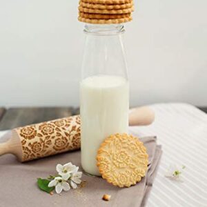 Roses Rolling Pin, flowers imprint utensil, floral ornamental pattern, embossing cookie stamp, engraved cookie roller