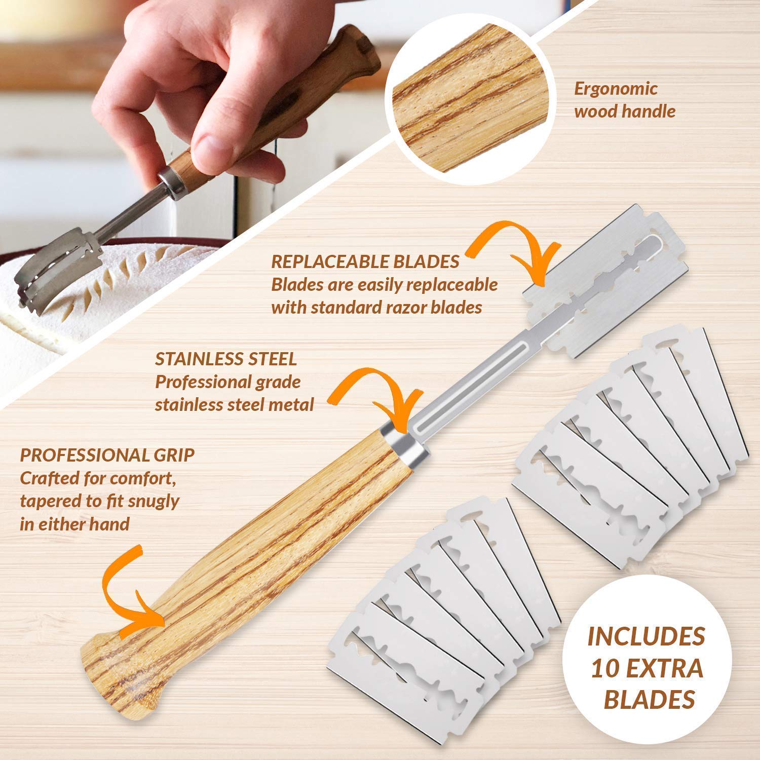 Bread Bosses Bread Bakers Lame Slashing Tool and 9 Inch Banneton Proofing Basket- Great as a Gift