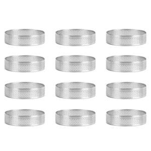 jumynooy 12 pack tart rings round perforated tart rings mini stainless steel pastry baking mold for cake mousse french dessert fruit pie tart quiche, 6cm