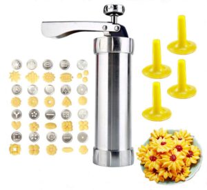 yoousoo cookie maker cookie press gun, kit stainless steel biscuit press maker (with 20 disc and 4 nozzles) homemade baking tool biscuit cake dessert diy maker and decoration