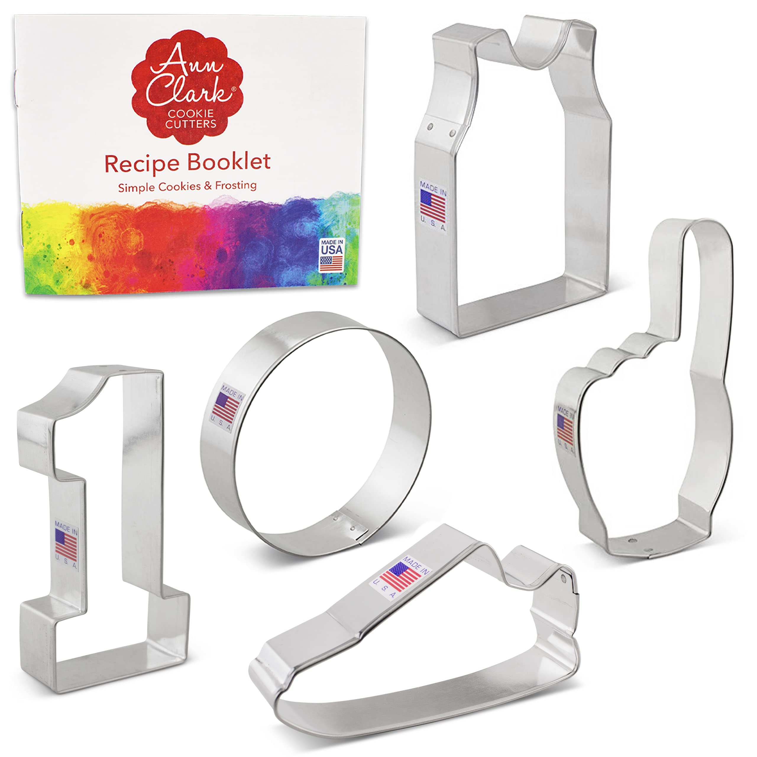 Basketball Cookie Cutters 5-Pc. Set Made in the USA by Ann Clark, Sneaker, Ball, Jersey, Number 1, Fan Hand