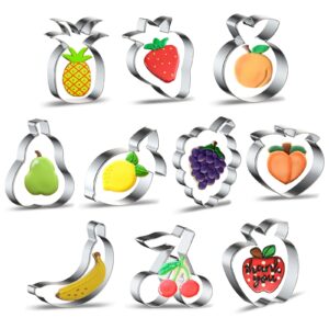 fruit cookie cutter set - 10 piece - apple banana orange peach pear pineapple strawberry tangerine lemon grape cherry cookie cutters shapes biscuit fondant molds for treats diy cake baking supplies