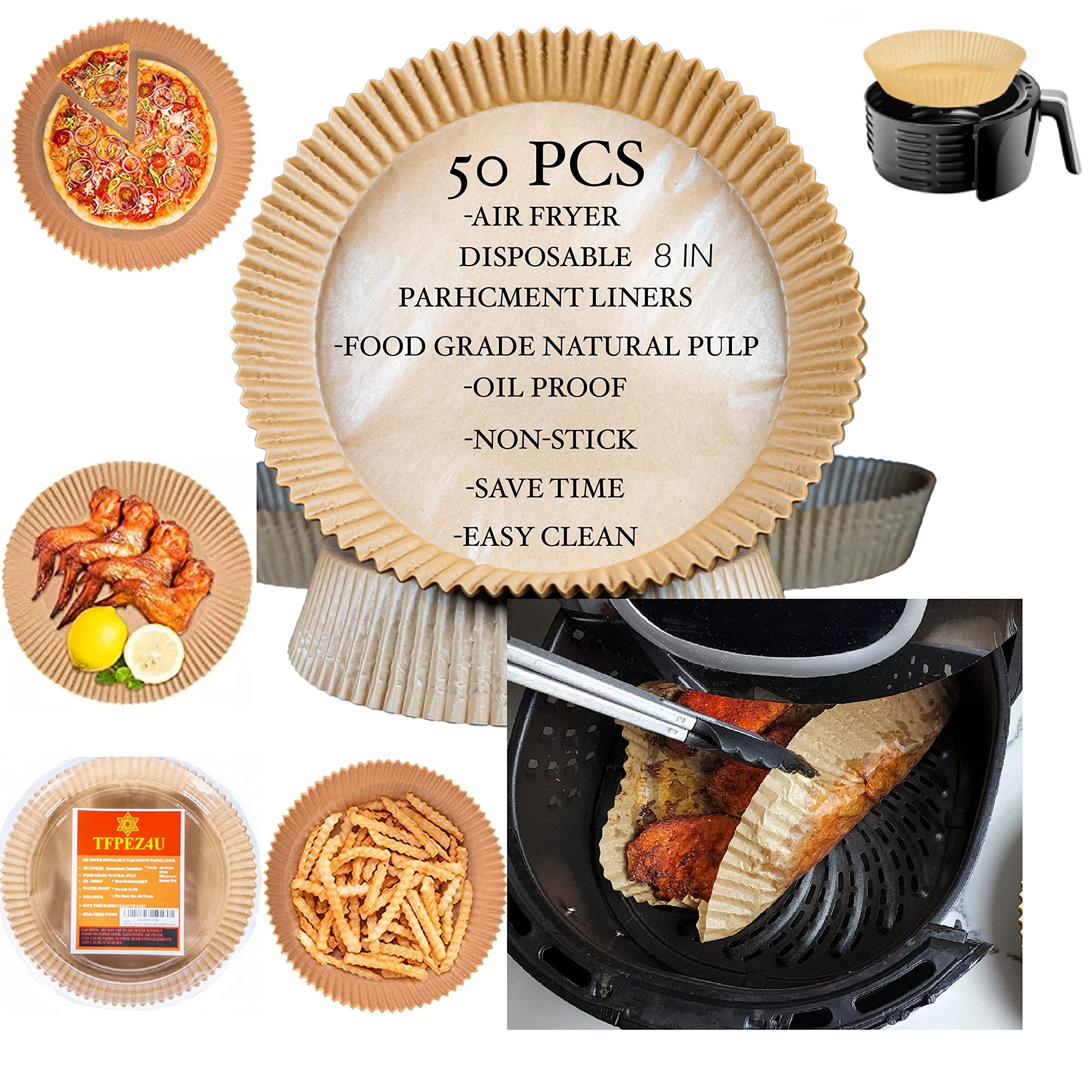 Air Fryer Disposable Paper Liner keep air fryer clean with air fryer inserts, superior food grade quality material unbleached non toxic non stick will not deform leak or affect food like other liners