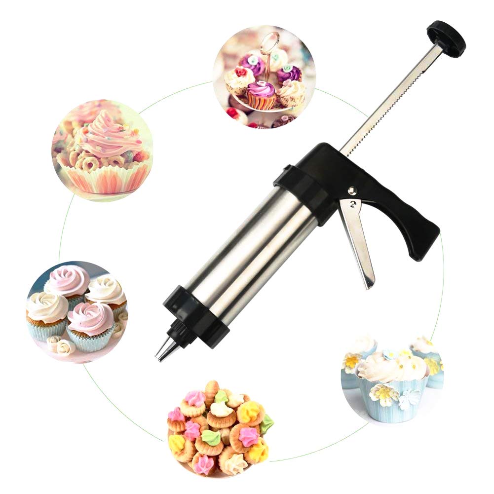 HM_ZL Cookie Press Gun Cupcake Filler Injector Stainless Steel DIY Biscuit Cookie Pastry Gun for Cake Decorating (25 Pieces)