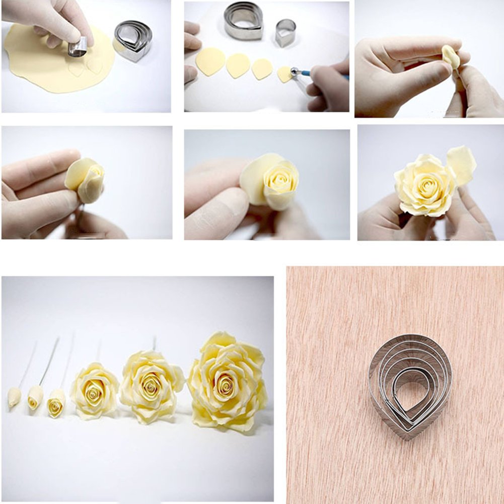 7pcs Rose Petal Cutter Set Gum Paste Fondant Cake Cutters Decorating Tools