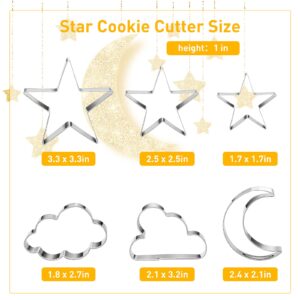 6 Piece Star Cookie Cutters Moon Cookie Cutters Cloud Cookie Cutters Stainless Steel Biscuit Cutter and 6 Pieces Sugar Stirring Pins for Kitchen Baking