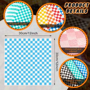 Fuutreo 800 Sheets Checkered Dry Waxed Deli Paper Sheets 12 X12 Inch Food Basket Liners Sandwich Wrapping Paper Hamburger Wrappers Wax Paper Deli Wrap for Kitchen Food Bread Hamburger, 8 Colors