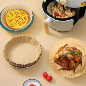 6.3 inch Air Fryer Liners, 100 Pcs Round Air Fryer Liners Disposable Air Fryer Parchment Paper Liners For non-toxic, eco-friendly, Oil-proof, heat-resistant, Food Grade Baking airfryer Liners.