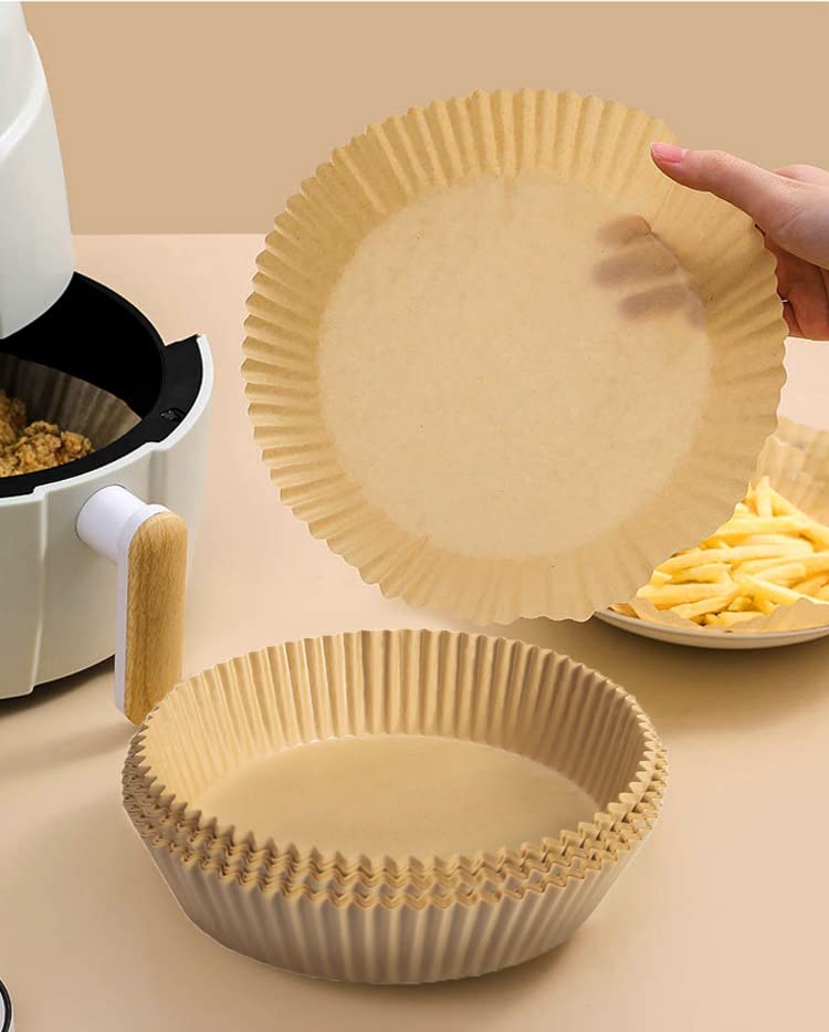 6.3 inch Air Fryer Liners, 100 Pcs Round Air Fryer Liners Disposable Air Fryer Parchment Paper Liners For non-toxic, eco-friendly, Oil-proof, heat-resistant, Food Grade Baking airfryer Liners.