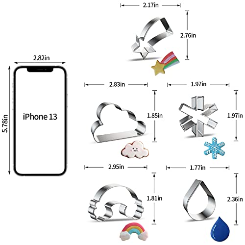 CookDaoMo Weather Shapes Cookie Cutters Set of 10 Pcs,Stainless Steel Cookie Cutters Molds Lightning,Star,Sun,Moon,Cumulus Cloud,Meteor,Cloud,Snowflake,Rainbow,Water Drop Pattern