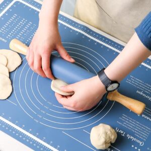 Silicone Rolling Pin Non Stick Surface Wooden Handle,rolling pins for baking,Blue Rolling Pin Handle Rolling Pin Non-Stick Silicone Rolling for Home Kitchen Cake