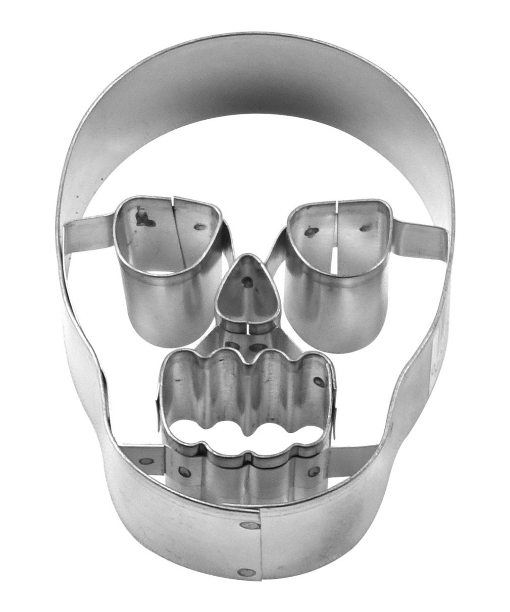 R&M International Skull 3.25" Cookie Cutter with Cutouts, One Size, Silver