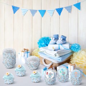 300 count Baby Shower Cupcake Liners Boy Elephant Muffin Cups Paper Liners Blue Cupcake Wrappers Baking Cups Baking Liners Holders for Baby Boy Birthday Party Decorations