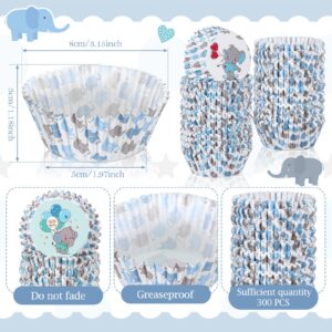 300 count Baby Shower Cupcake Liners Boy Elephant Muffin Cups Paper Liners Blue Cupcake Wrappers Baking Cups Baking Liners Holders for Baby Boy Birthday Party Decorations