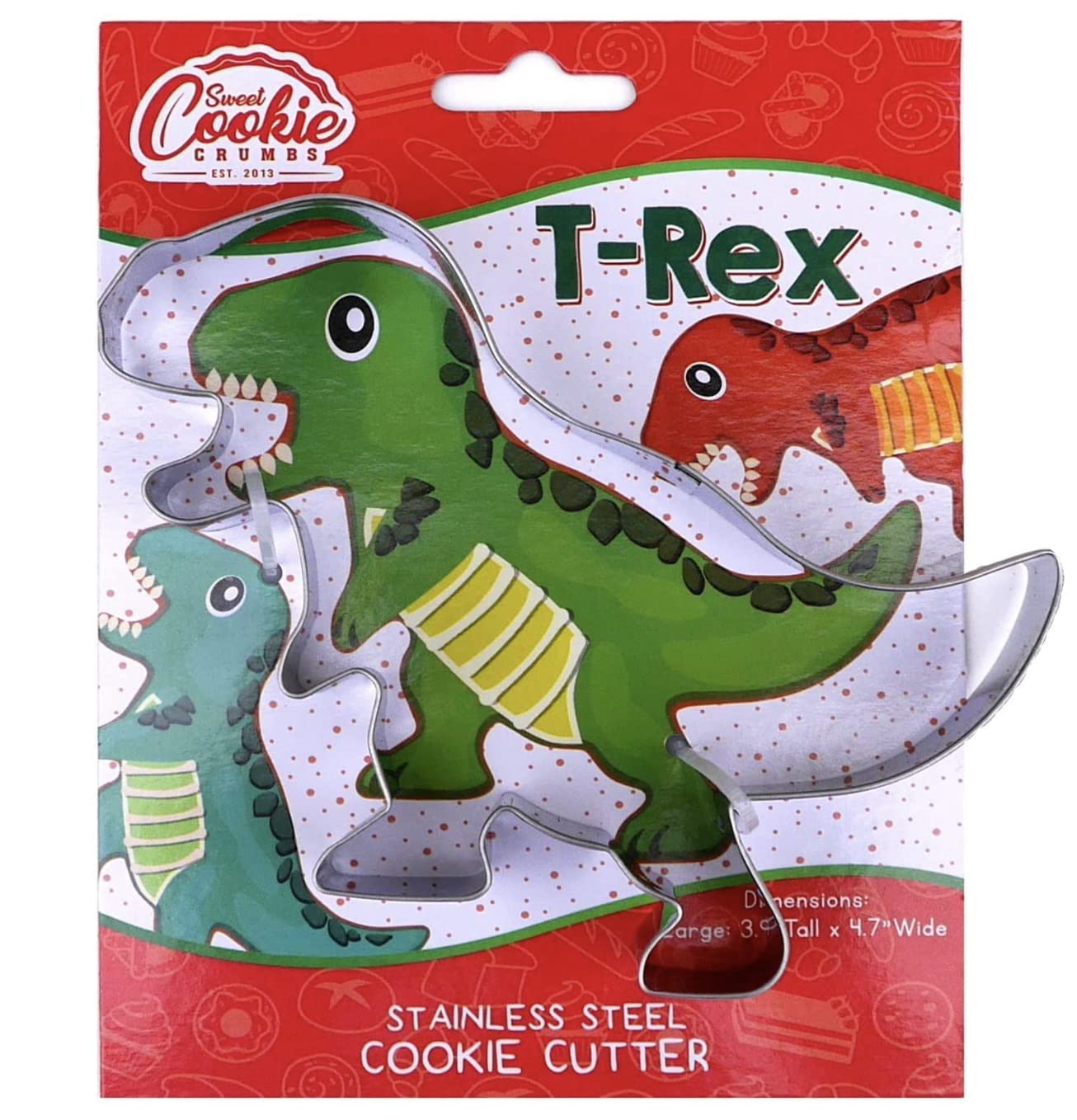 T-Rex Dinosaur, Sweet Cookie Crumbs Cookie Cutter, Stainless Steel, Dishwasher Safe