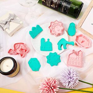 6 Pieces Eid Mubarak Cookie Cutters Set, Islamic Muslim Ramadan 3D Sugar Cookie Pie Crust Cutter Pastry Fondant Stamper Baking Mold Cake Decorating Tool, Embossing, Lantern, Camel, Star, Moon